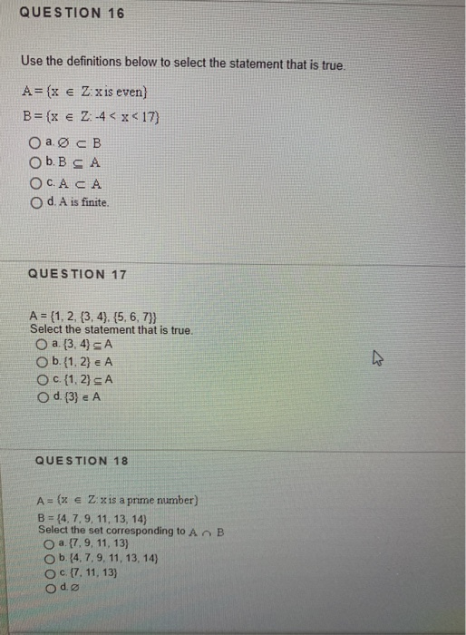Solved QUESTION 16 Use the definitions below to select the | Chegg.com