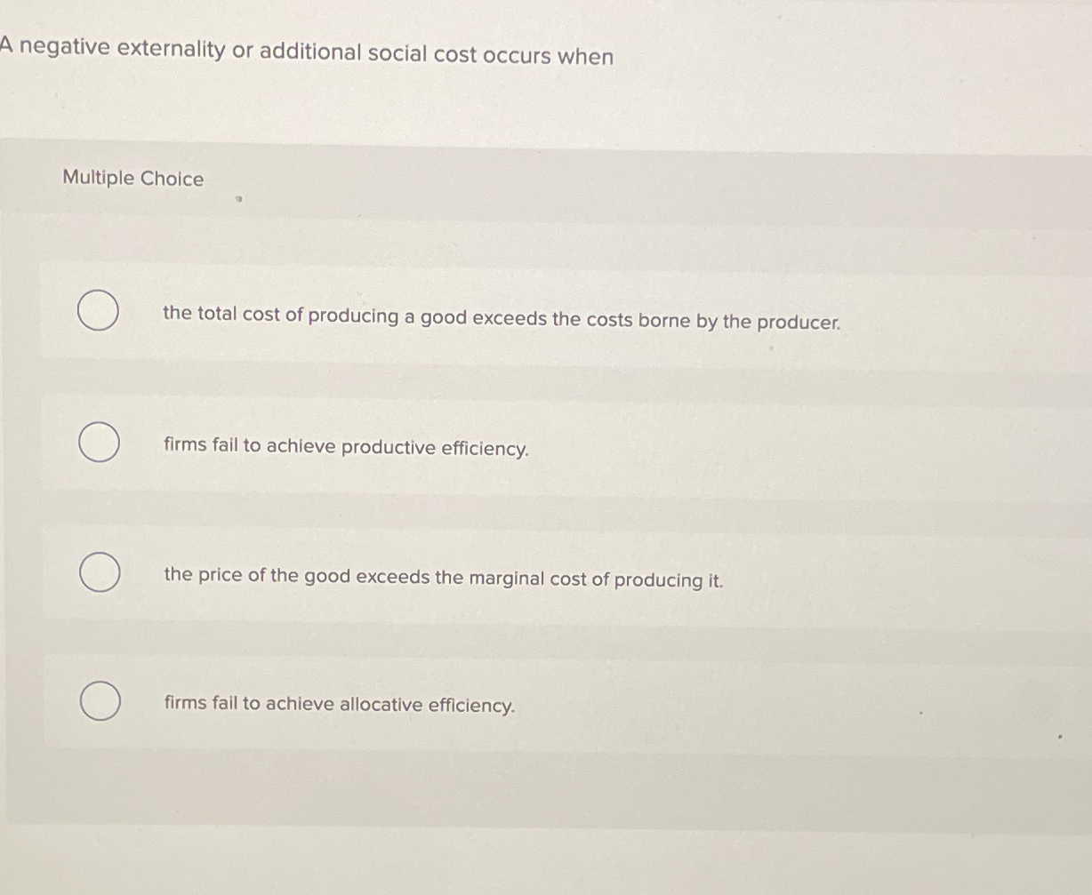 Solved A negative externality or additional social cost | Chegg.com