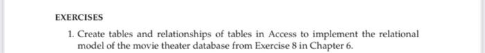 Solved 10. For the movie theater database from Exercise 1, | Chegg.com