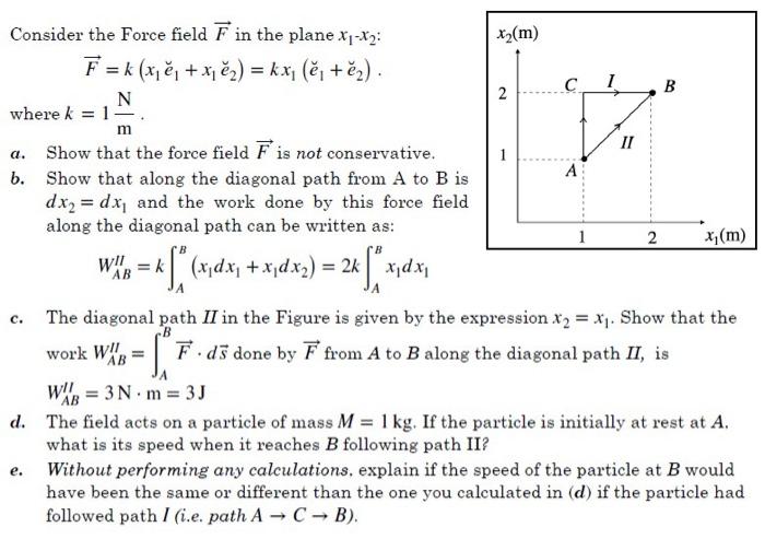 Solved x2(m) B Consider the Force field F in the plane | Chegg.com