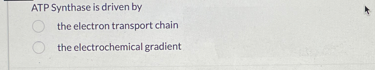 Solved ATP Synthase is driven bythe electron transport | Chegg.com