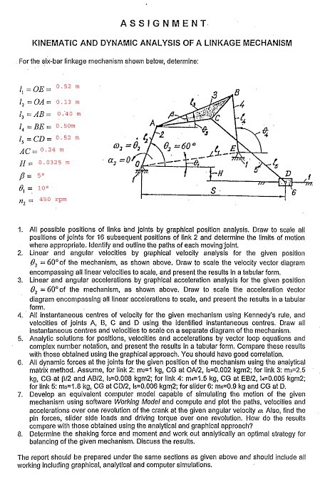 ASSIGNMENT KINEMATIC AND DYNAMIC ANALYSIS OF A | Chegg.com