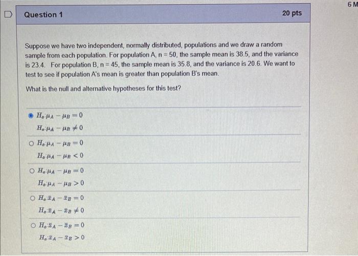 Solved Suppose we have two independent, normally | Chegg.com