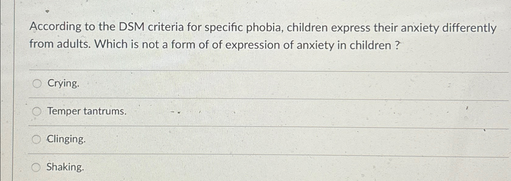 Solved According to the DSM criteria for specific phobia, | Chegg.com