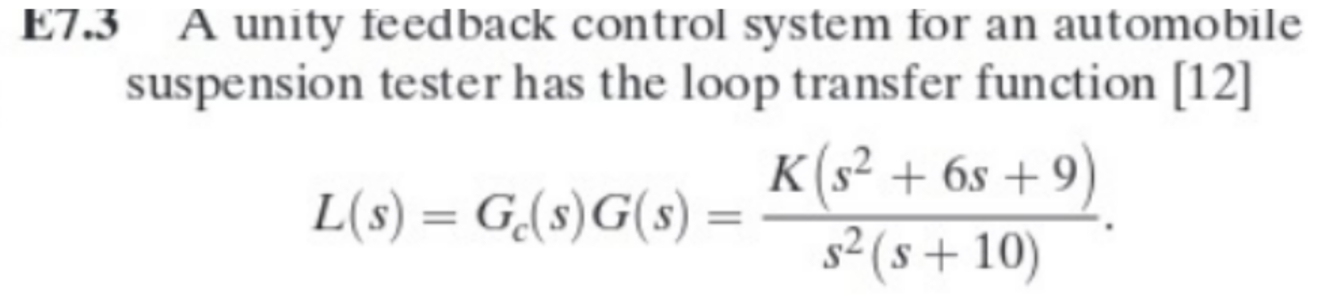 Solved E7.3 ﻿A unity feedback control system for an | Chegg.com