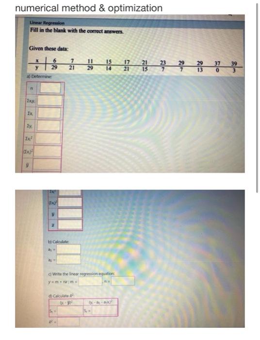 Solved numerical method \& optimization Linear fiegression | Chegg.com