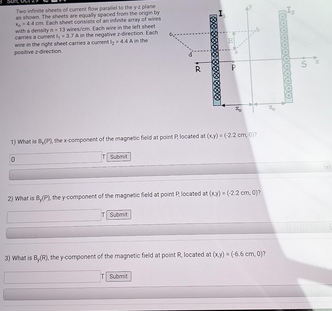 Solved Two infinite sheets of current flow parallel to the | Chegg.com