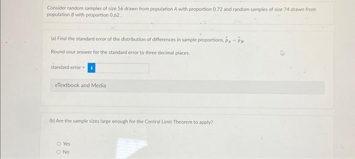 Solved Consider random samples of size 56 drawn from | Chegg.com