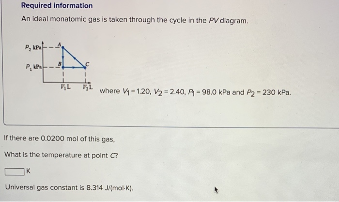 Solved Required information An ideal monatomic gas is taken | Chegg.com