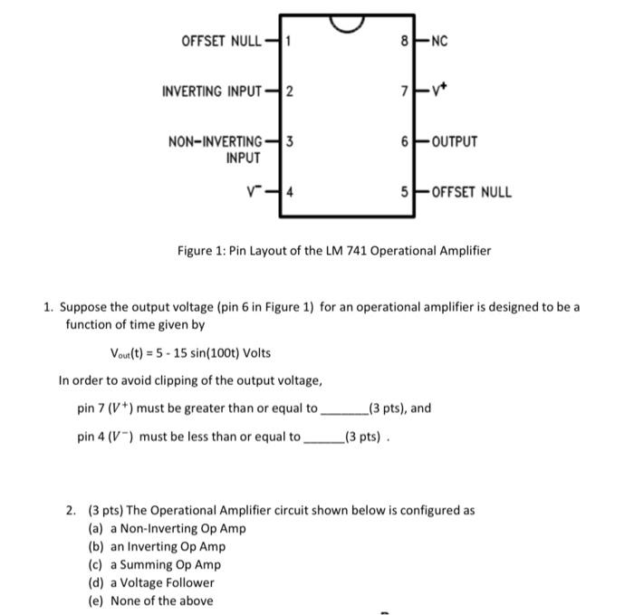 Solved OFFSET NULL 1 8 NC INVERTING INPUT 2 7 7 | Chegg.com