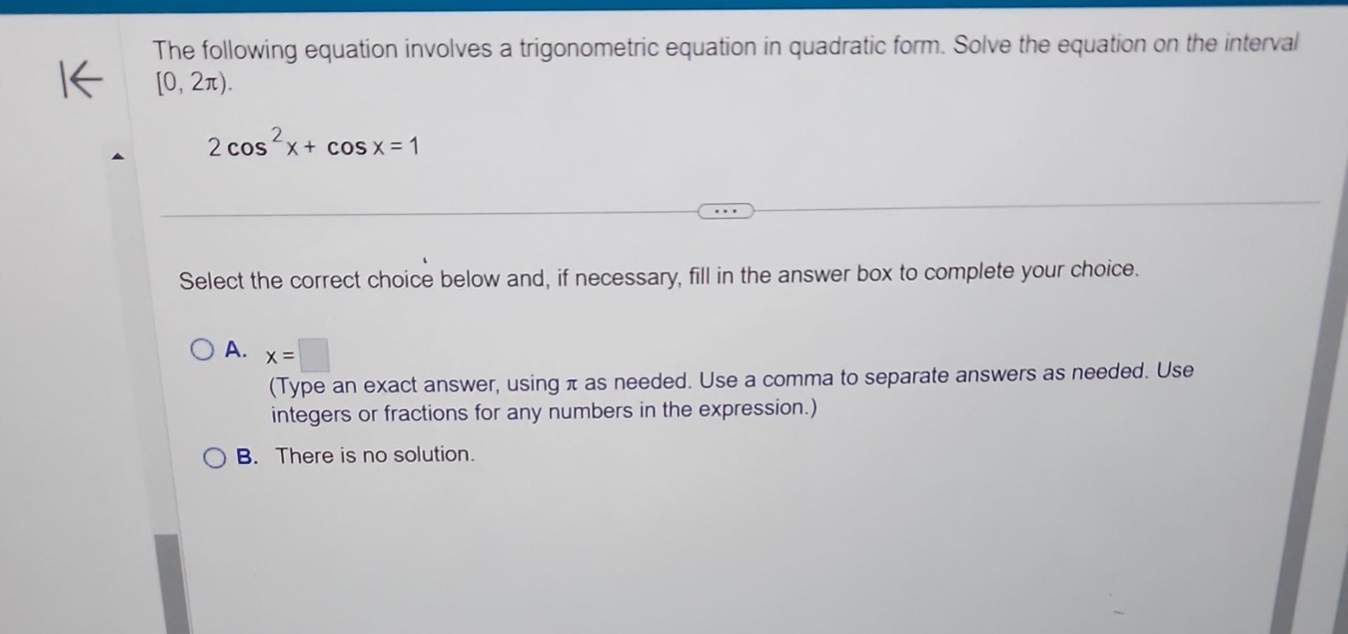 Solved The following equation involves a trigonometric | Chegg.com