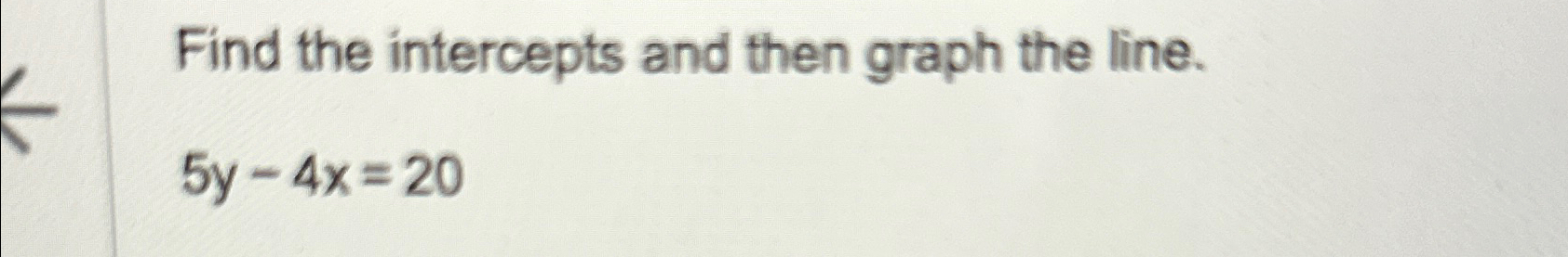Find the intercepts and then graph the line.5y-4x=20 | Chegg.com