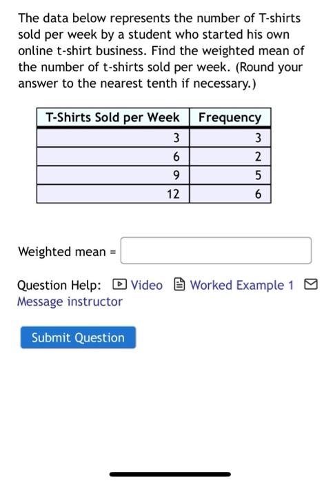 Solved The data below represents the number of T-shirts sold | Chegg.com