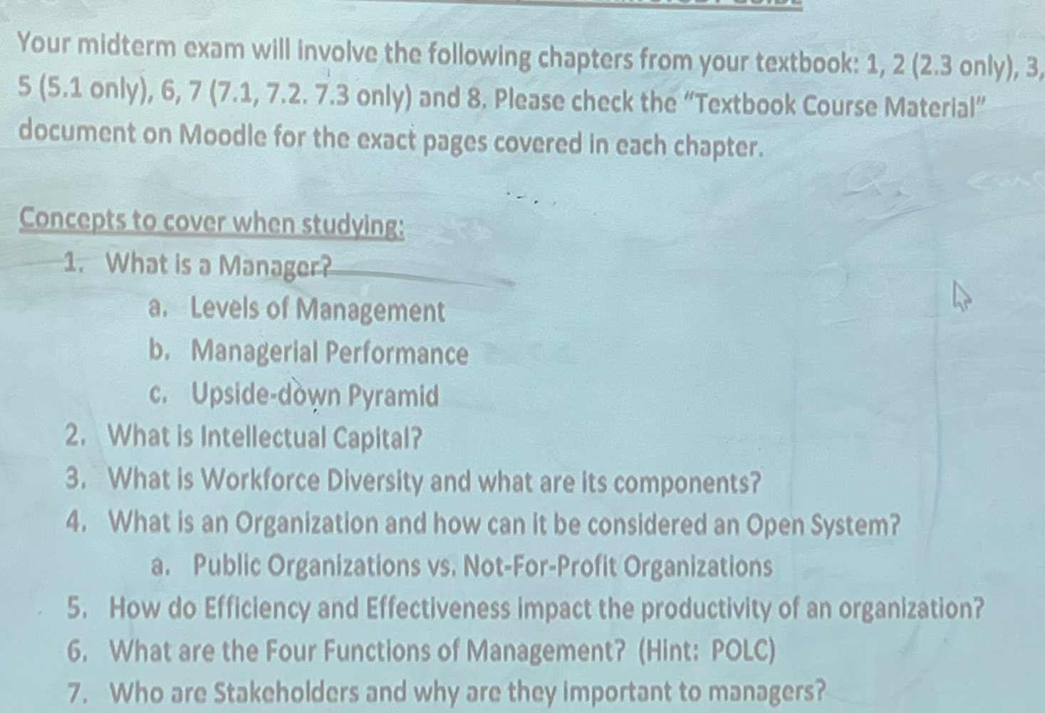 Solved Your midterm exam will involve the following chapters | Chegg.com