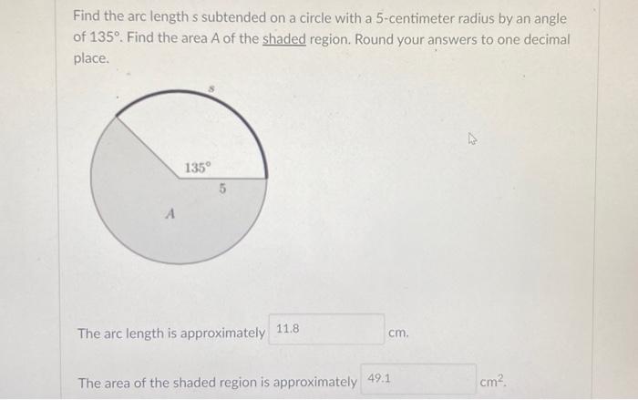 Solved Find the arc length s subtended on a circle with a 5 | Chegg.com