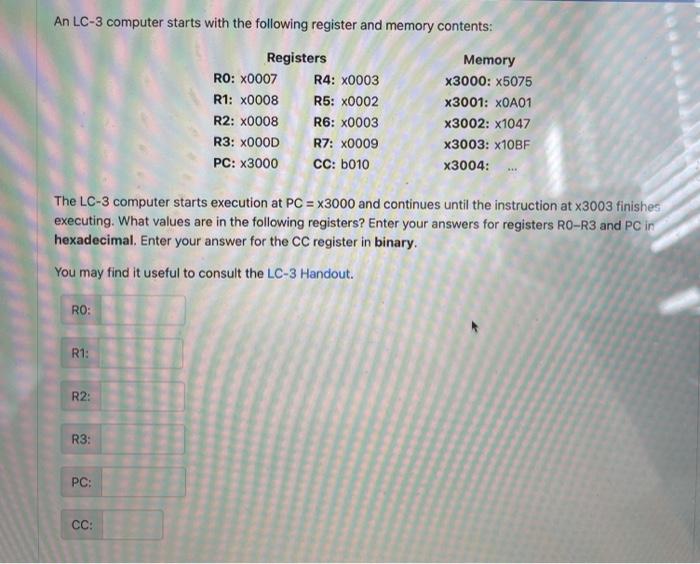 Solved An LC-3 computer starts with the following register | Chegg.com