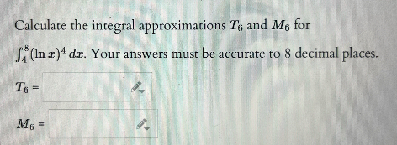 Solved Calculate the integral approximations T6 ﻿and M6 ﻿for | Chegg.com