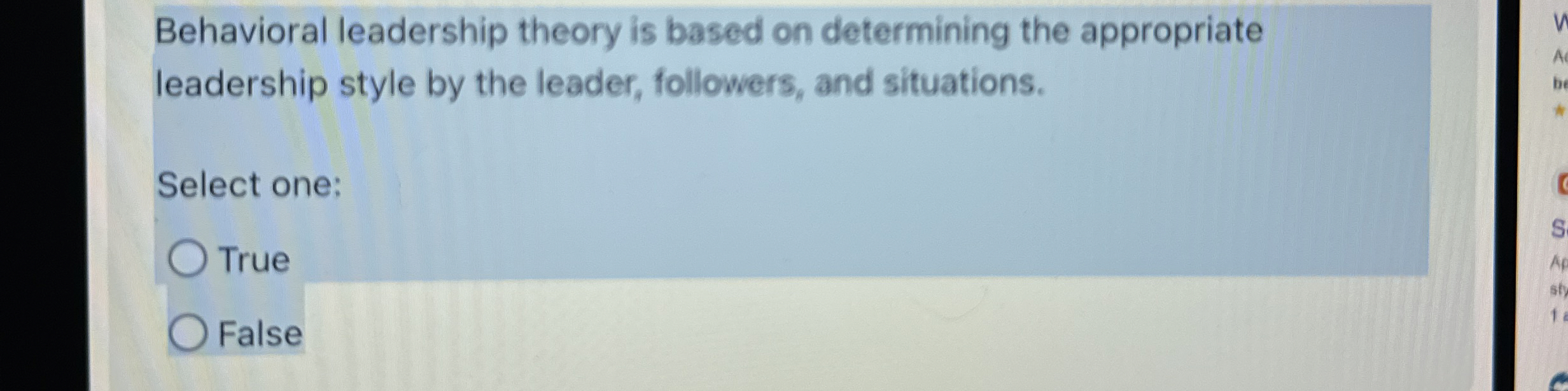 Solved Behavioral leadership theory is based on determining | Chegg.com