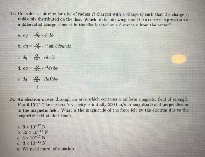 Solved 23. Consider a flat circular disc of radius R charged | Chegg.com