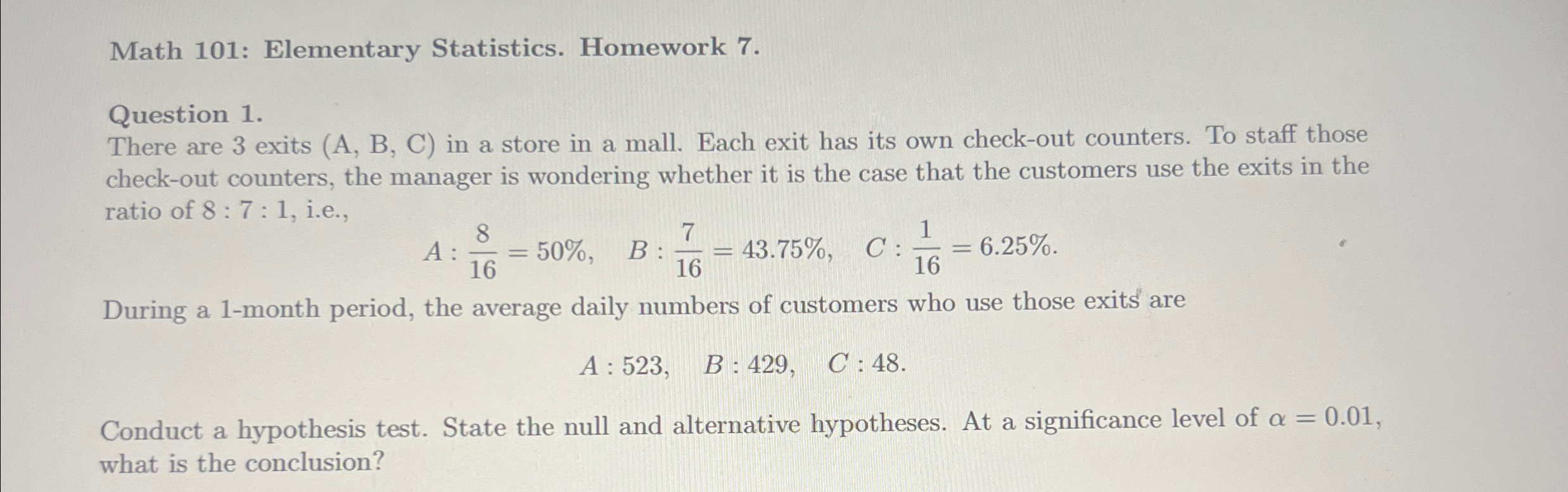 Math 101: Elementary Statistics. Homework 7.Question | Chegg.com