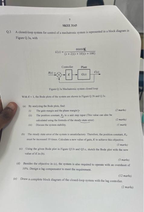 Solved Q.3 A closed-loop system for control of a mechatronic | Chegg.com
