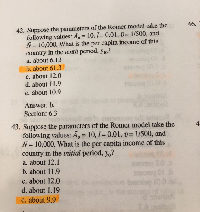 Solved 46. 42. Suppose the parameters of the Romer model | Chegg.com