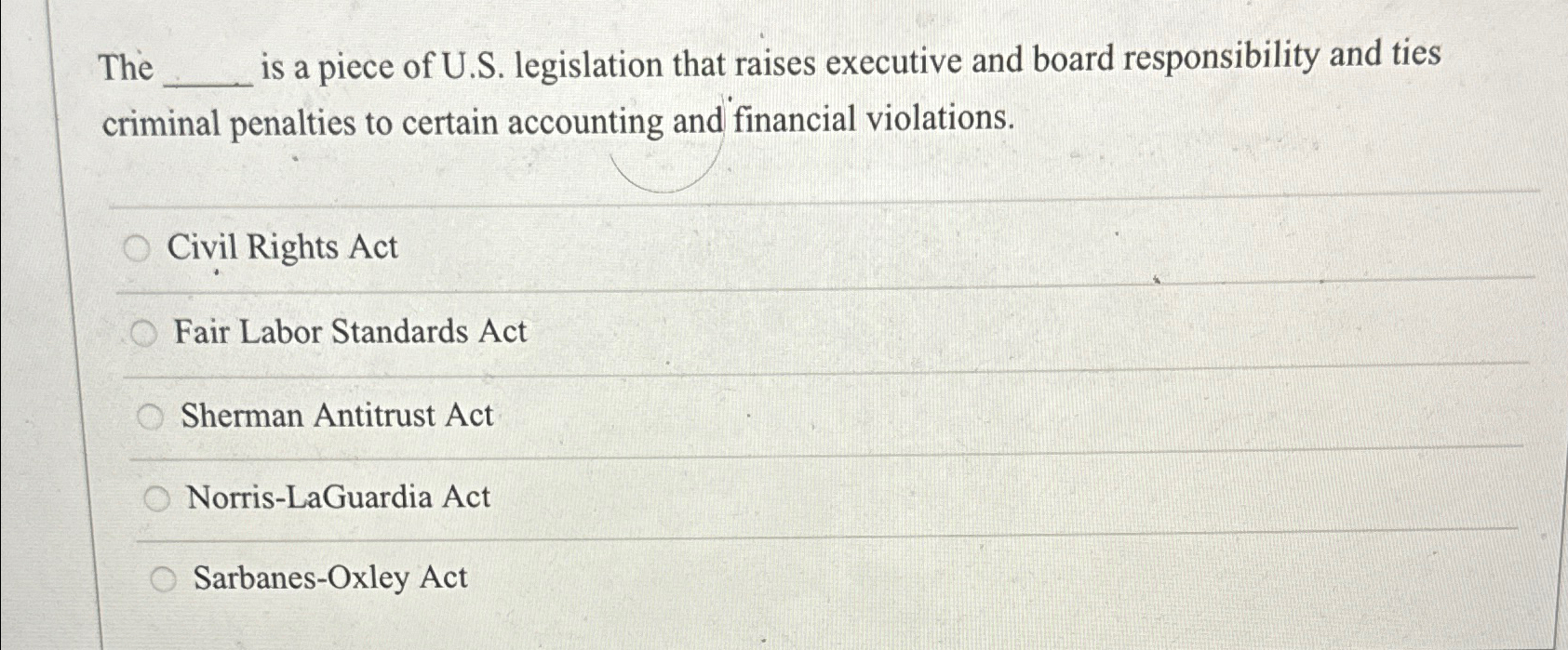 Solved The is a piece of U.S. ﻿legislation that raises | Chegg.com