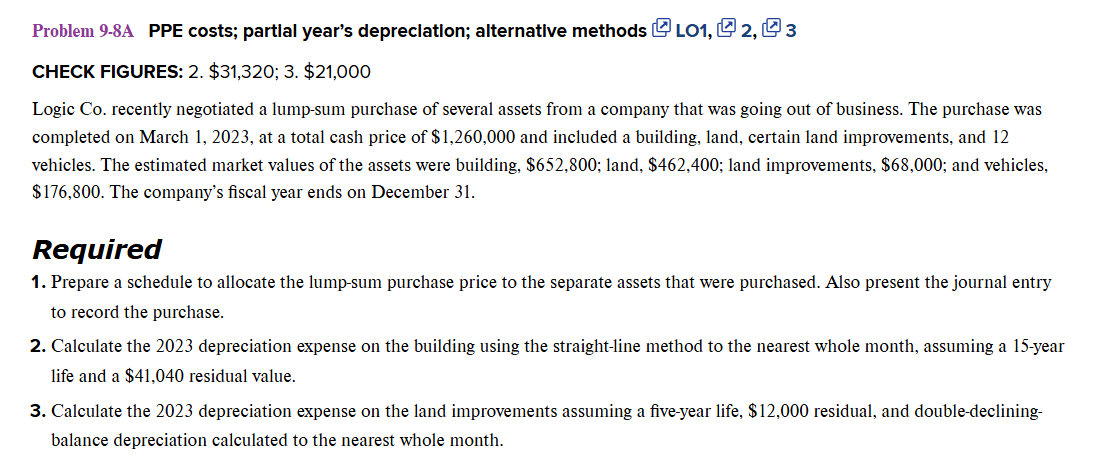 Solved Problem 9-8A PPE costs; partlal year's depreclation; | Chegg.com