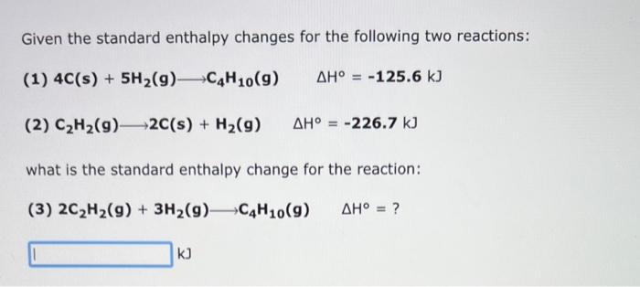 Solved Given the standard enthalpy changes for the following | Chegg.com