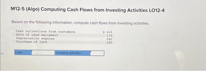 Solved M12-5 (Algo) Computing Cash Flows from Investing | Chegg.com