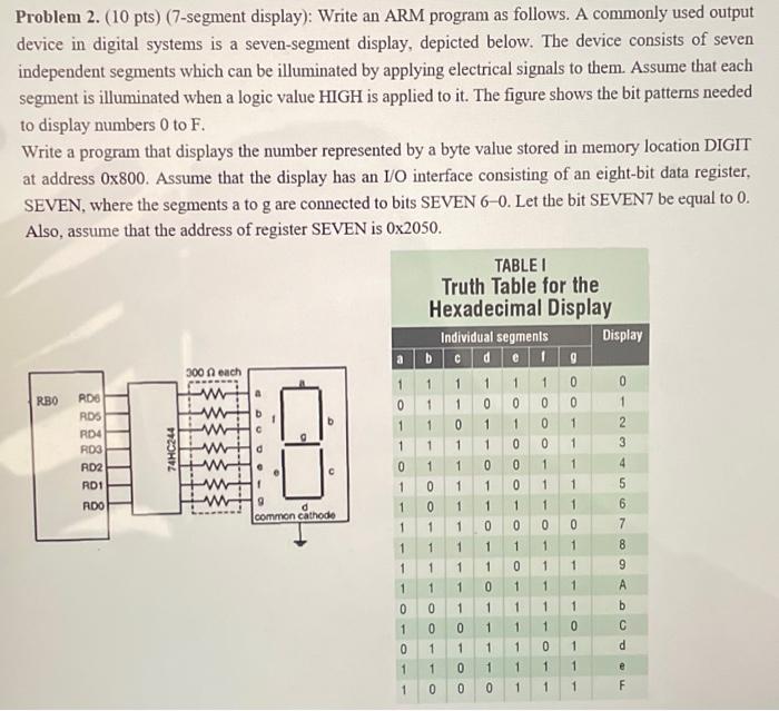 Solved Problem 2. (10 pts) (7-segment display): Write an ARM | Chegg.com