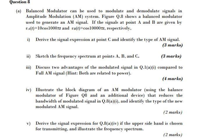 Solved (a) Balanced Modulator can be used to modulate and | Chegg.com