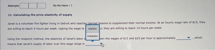 Solved 11. Calculating the price elasticity of supply Janet | Chegg.com
