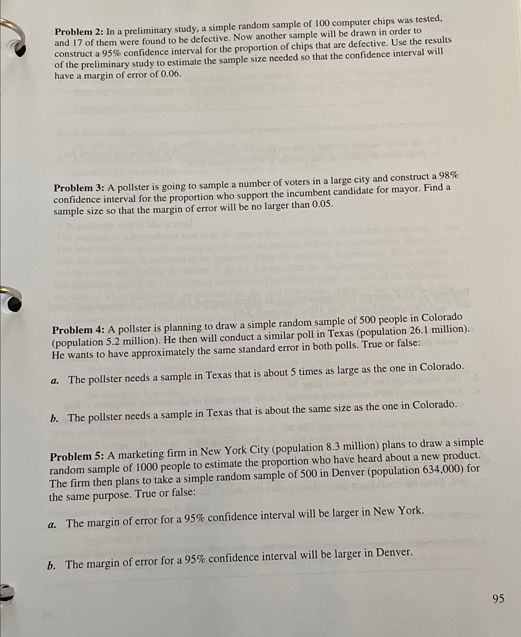 Solved Problem 2: In a preliminary study, a simple random | Chegg.com