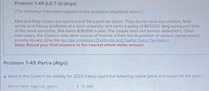Solved Problem 7-45 (LO 7-2) (Algo) [The following | Chegg.com