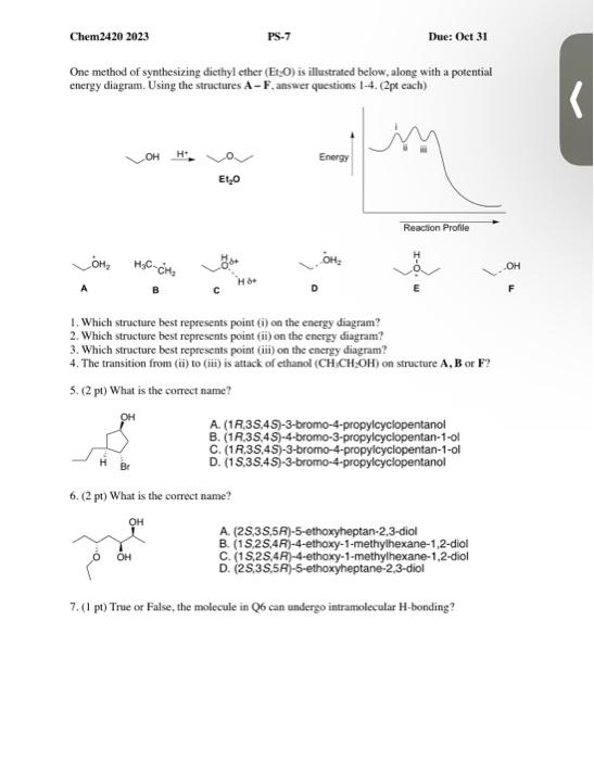 Solved One method of synthesizing diethyl ether (Et2O) is | Chegg.com