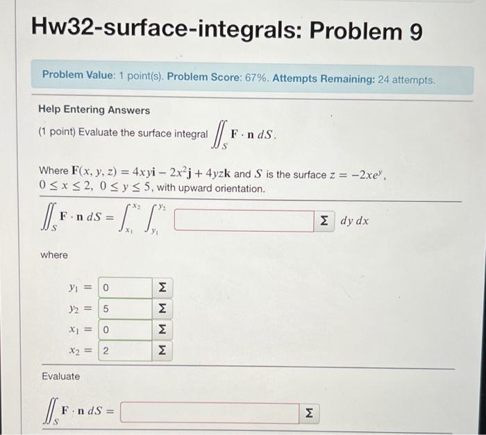 Solved Hw32-surface-integrals: Problem 9 Problem Value: 1 | Chegg.com