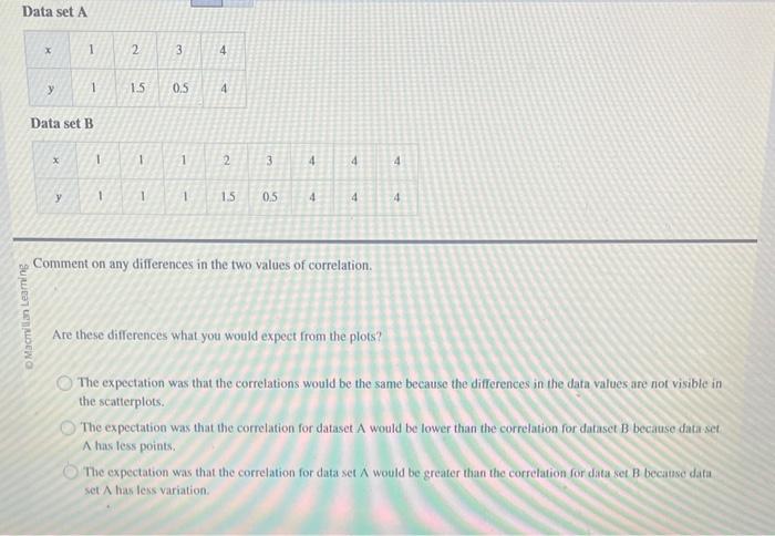 Solved Data set A Data set B Comment on any differences in | Chegg.com Solved Data set A Data set B Comment on any differences in | Chegg.com
