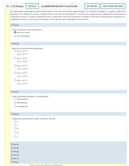 Solved 2. [-/15 Points] ILLOWSKYINTROSTAT1 9.4.073.HW. An | Chegg.com