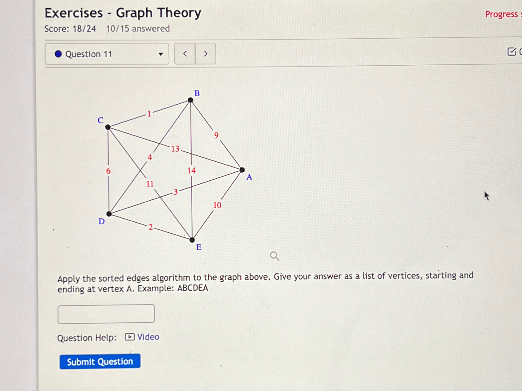 Solved Exercises - ﻿Graph TheoryProgressScore: 1824,1015 | Chegg.com