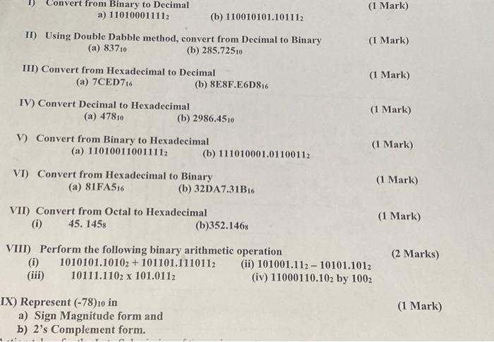 Solved 1) Convert from Binary to Decimal a) 110100011112 (b) | Chegg.com