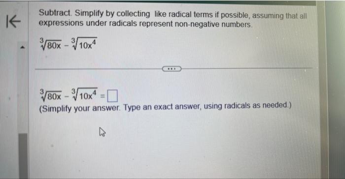 Solved Subtract. Simplify by collecting like radical terms | Chegg.com