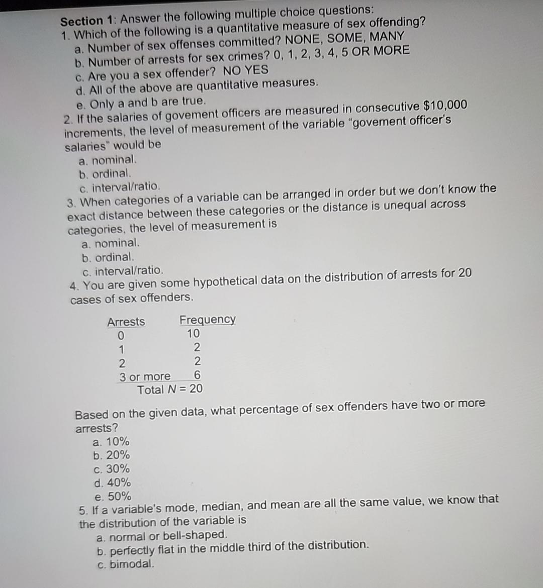 Section 1: Answer the following multiple choice | Chegg.com