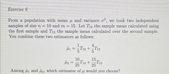 Solved From a population with mean μ and variance σ2, we | Chegg.com