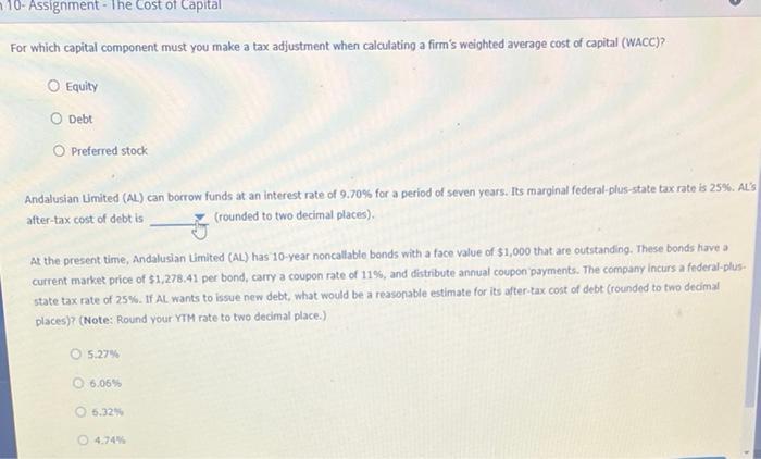 Solved For which capital component must you make a tax | Chegg.com