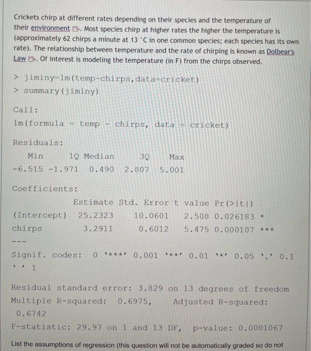 Solved Crickets chirp at different rates depending on their | Chegg.com