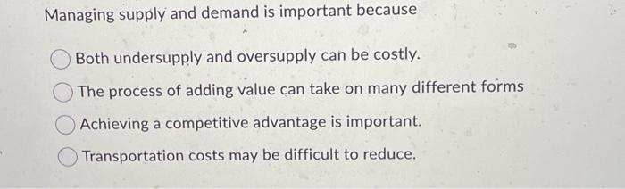 Solved Managing supply and demand is important because Both | Chegg.com