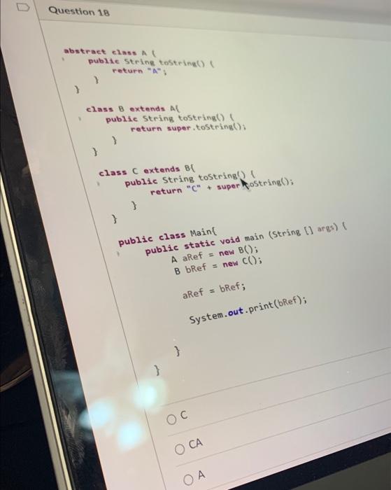 Solved Question 18 abstract elass A ( publie String | Chegg.com