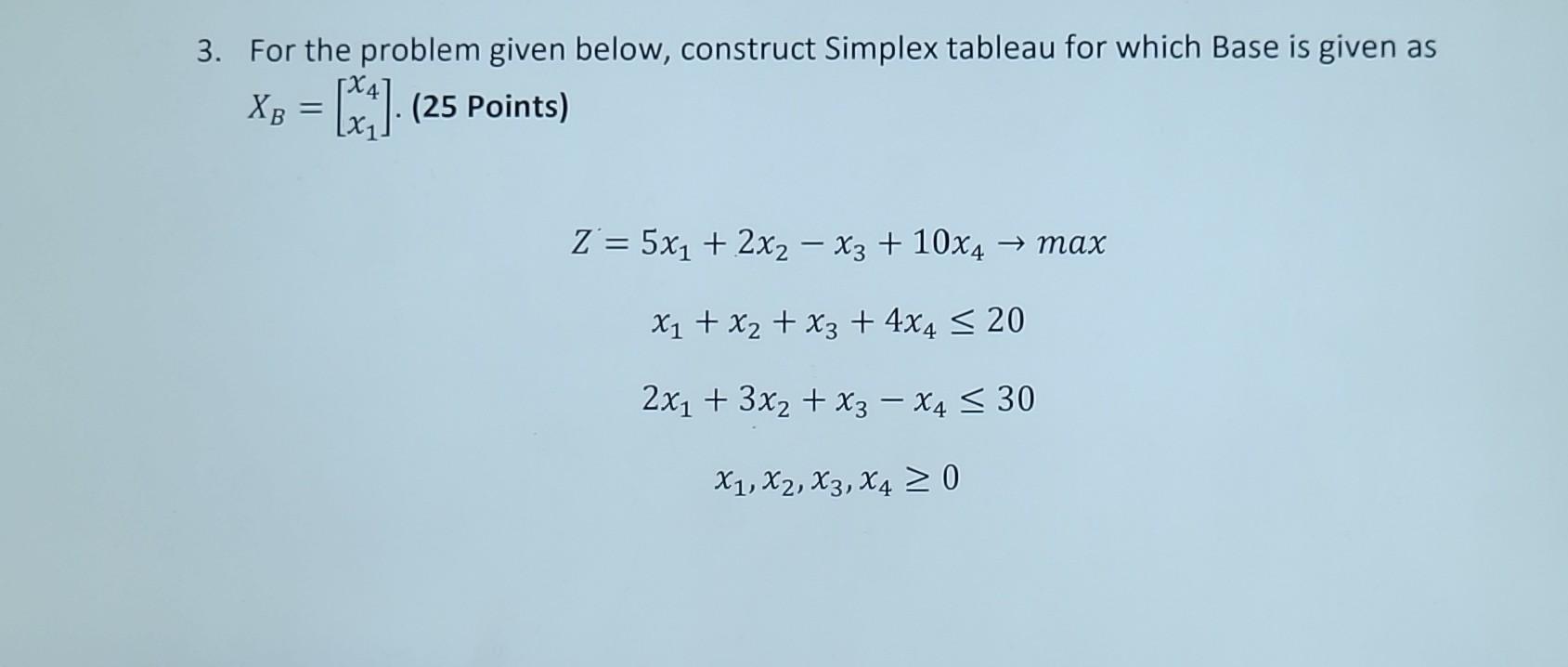 Solved For the problem given below, construct Simplex | Chegg.com