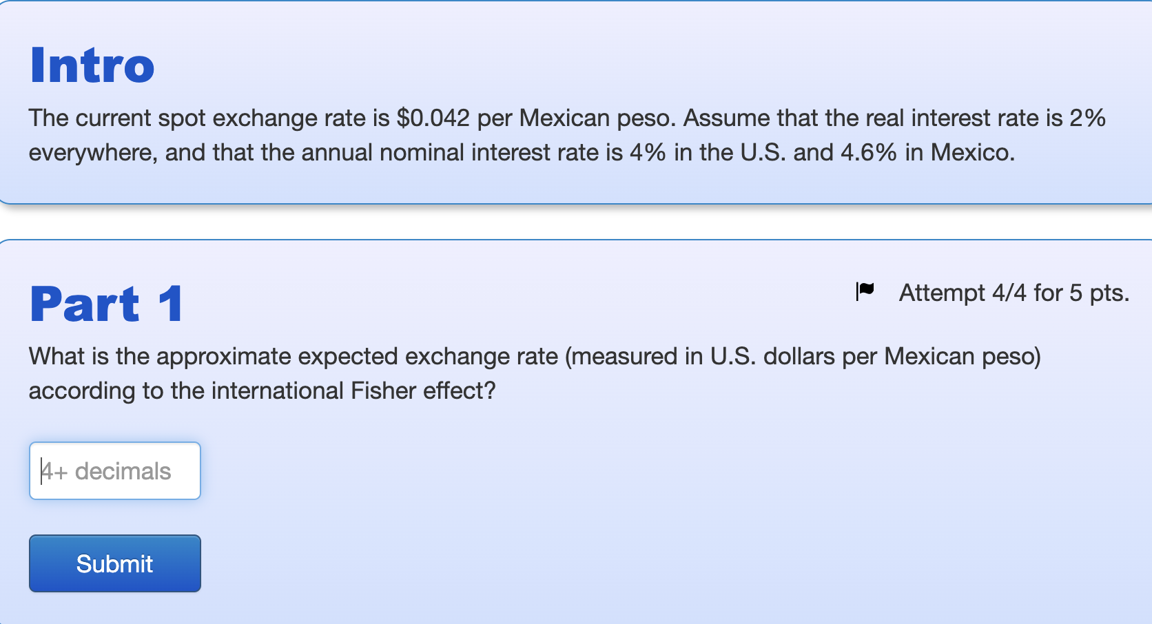 Solved IntroThe current spot exchange rate is $0.042 ﻿per | Chegg.com